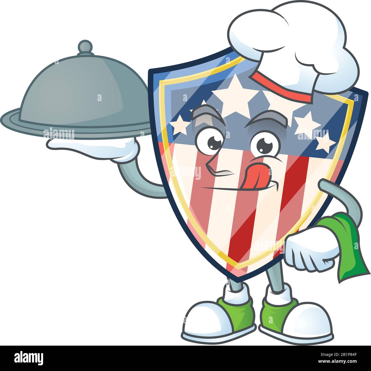 An icon of vintage shield badges USA as a Chef with food on tray ready ...