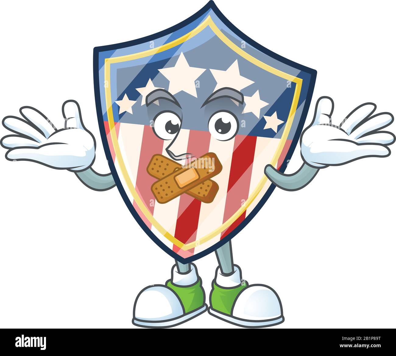 mascot cartoon character design of vintage shield badges USA making a ...