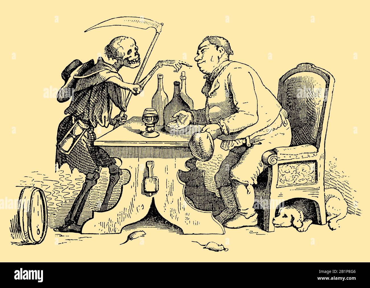 The drinker and death, , Ludwig Richter (picture book, 1929 Stock Photo ...