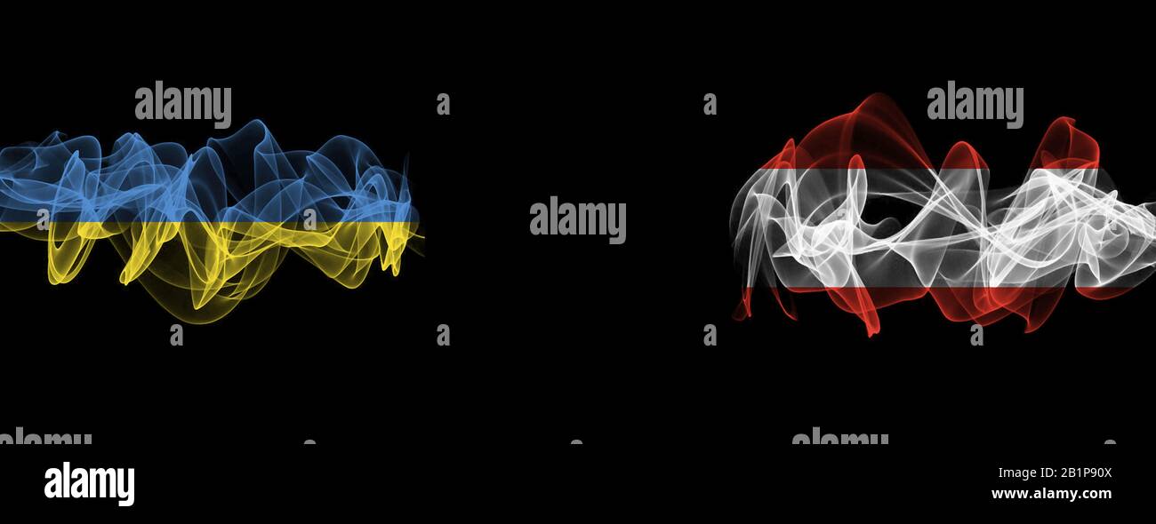 Flags of Ukraine and Austria on Black background, Ukraine vs Austria ...