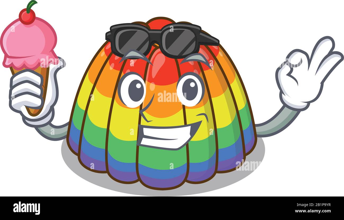 happy face rainbow jelly cartoon design with ice cream Stock Vector ...