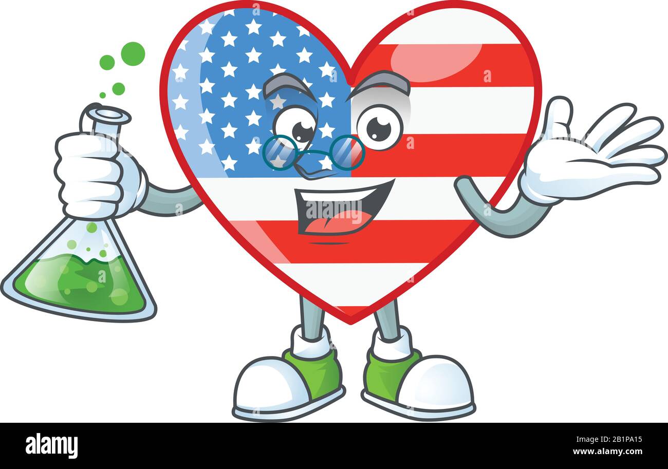A genius Professor independence day love cartoon character with glass ...