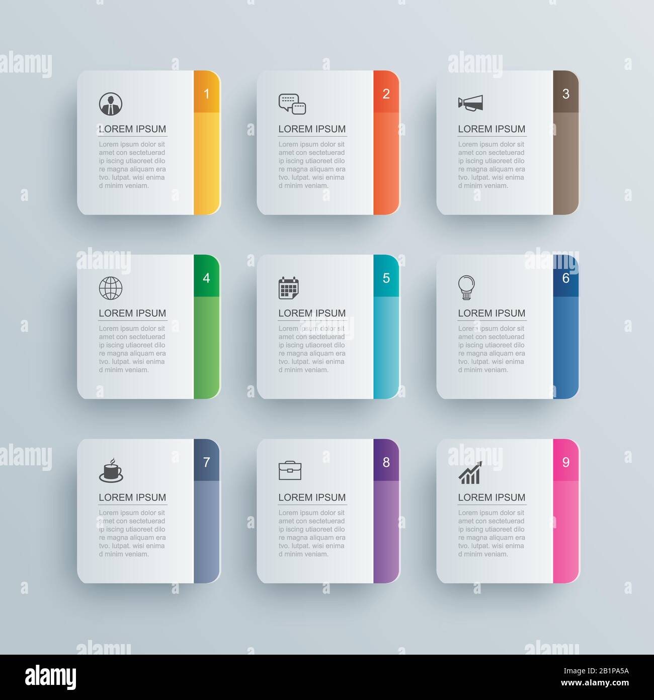 9 infographics rectangle paper index with data template. Vector ...