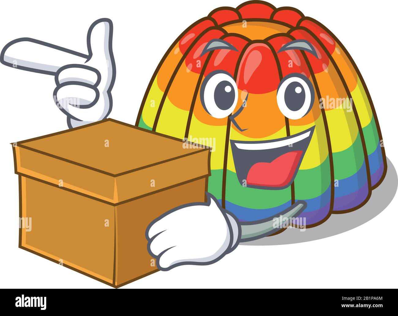 Cute rainbow jelly cartoon character having a box Stock Vector Image ...