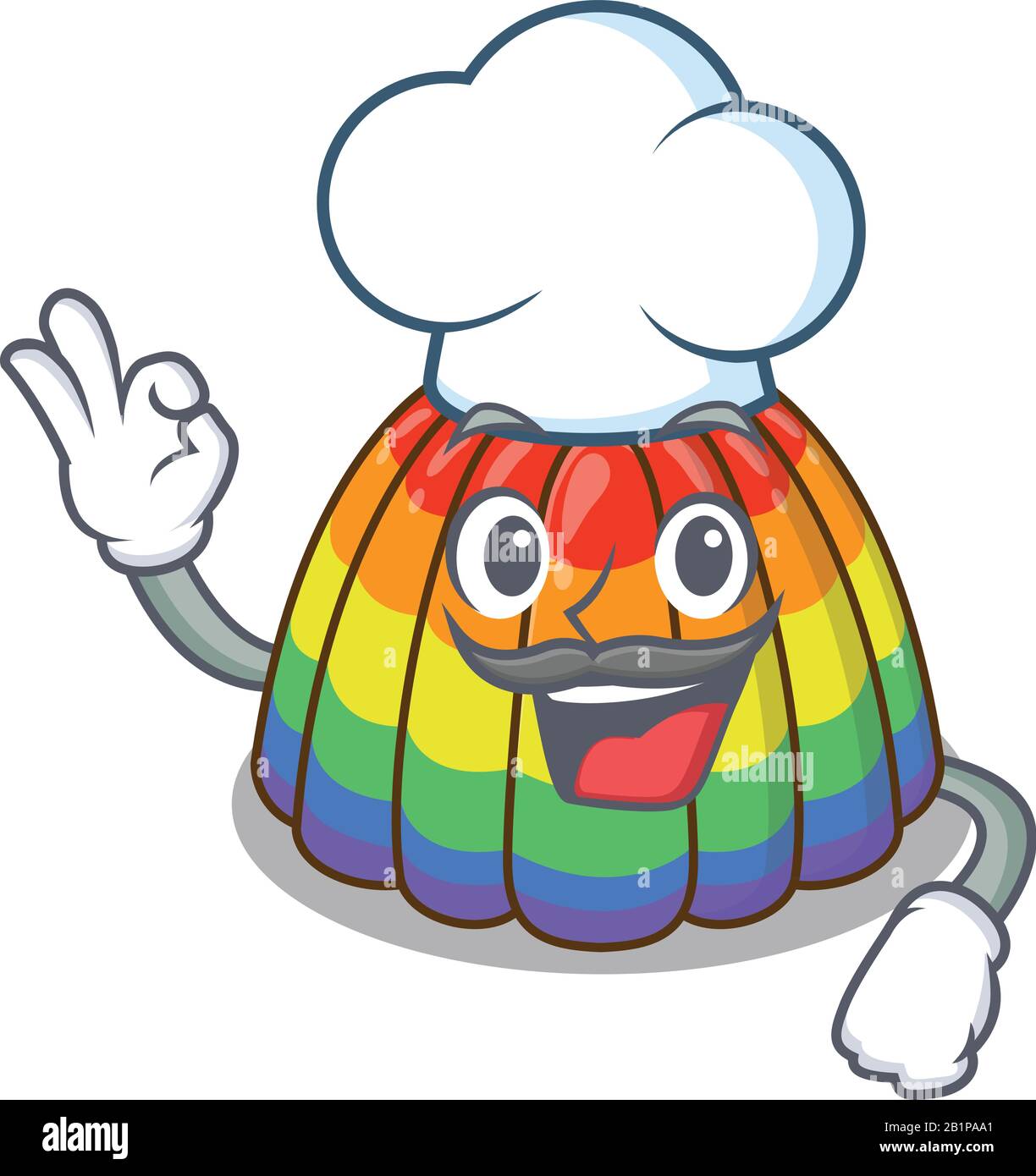 Rainbow jelly cartoon character working as a chef and wearing white hat ...