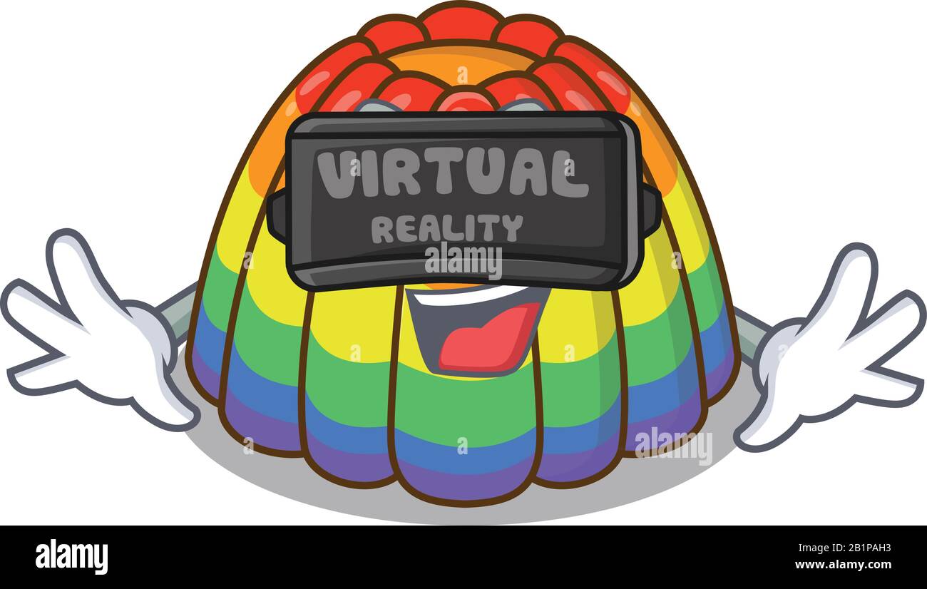 A Picture of rainbow jelly character wearing Virtual reality headset ...