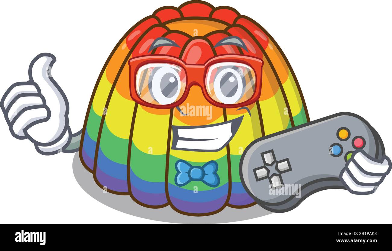 Smiley gamer rainbow jelly cartoon mascot style Stock Vector Image ...
