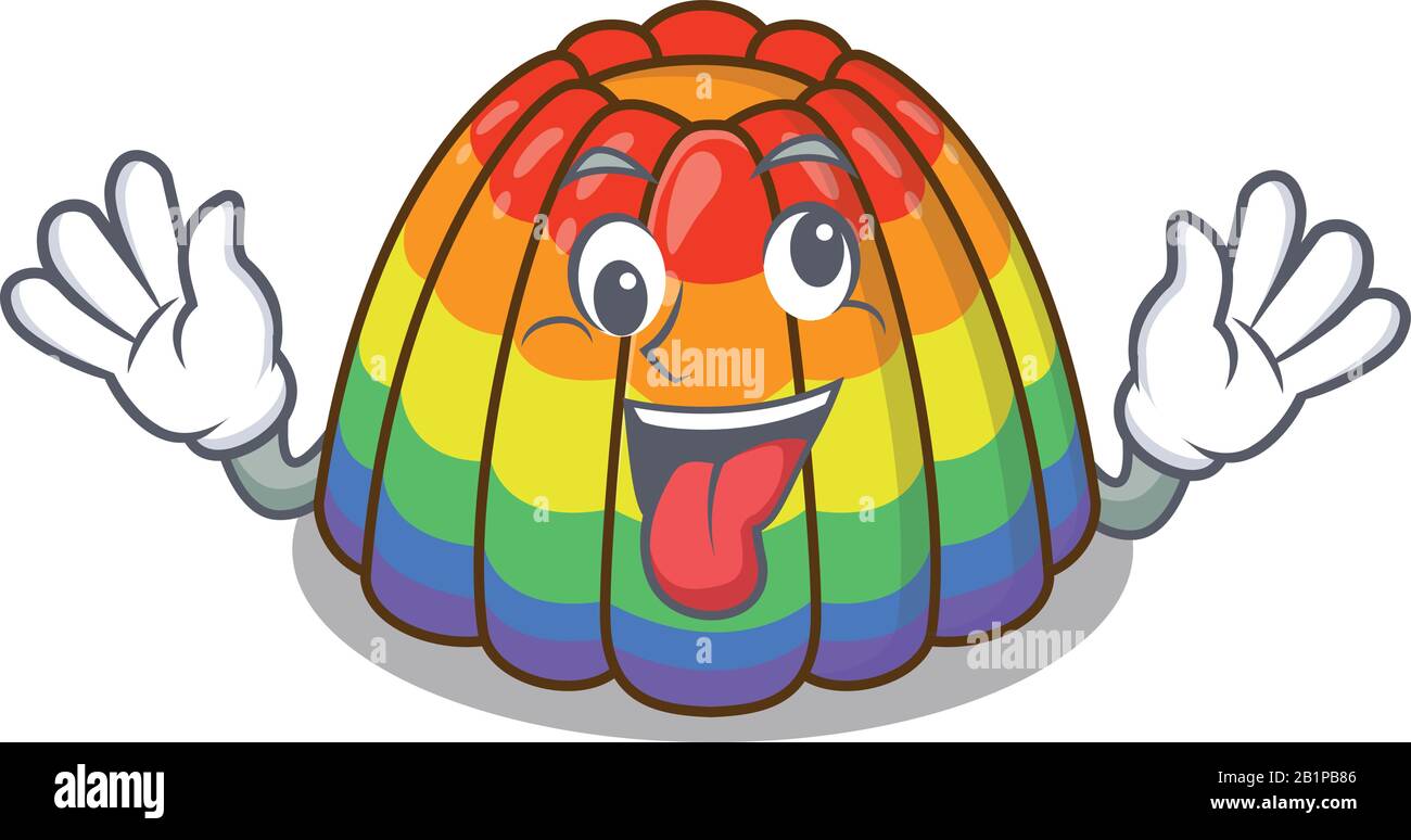 Cute sneaky rainbow jelly Cartoon character with a crazy face Stock ...