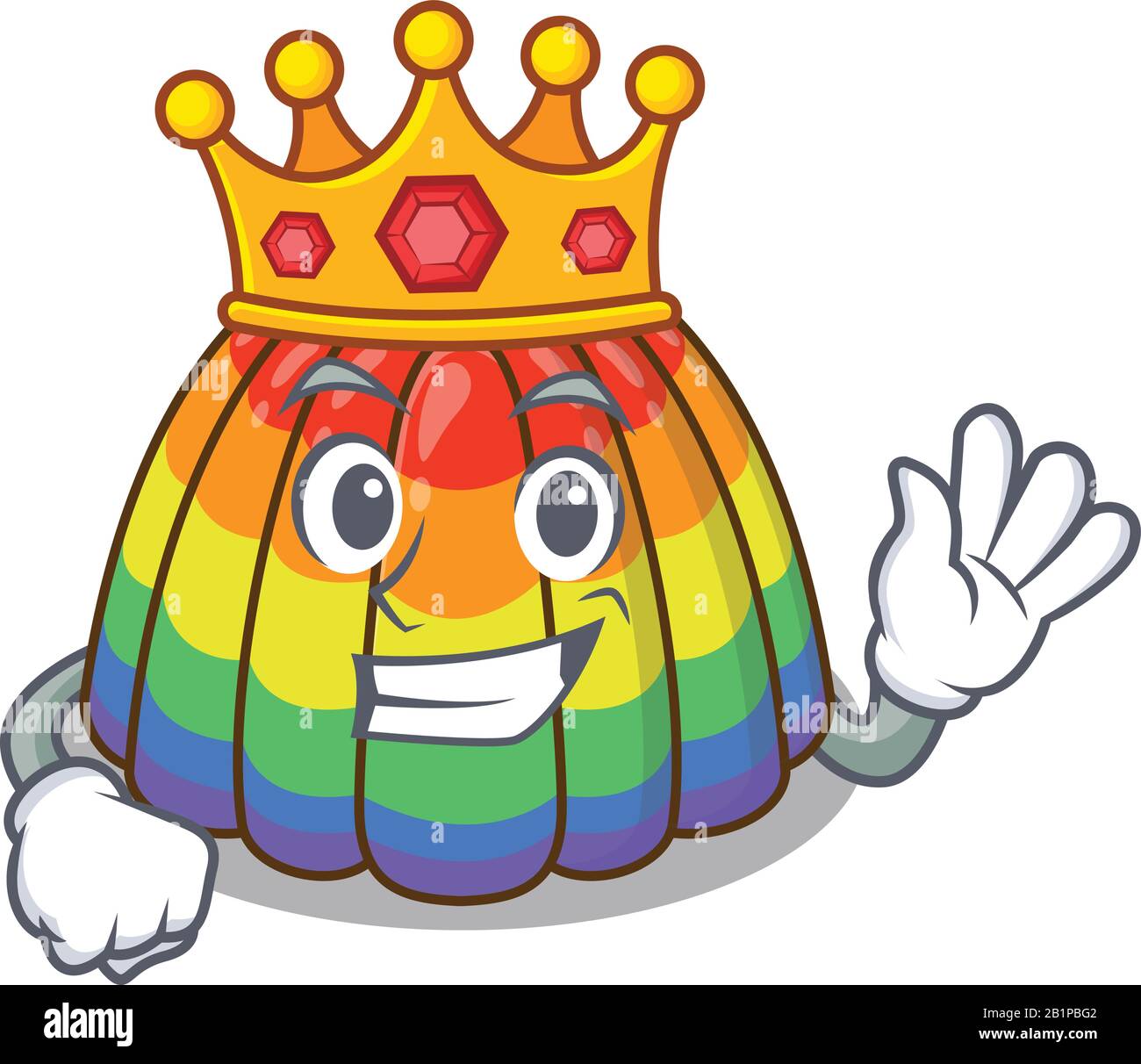 A cartoon mascot design of rainbow jelly performed as a King on the ...