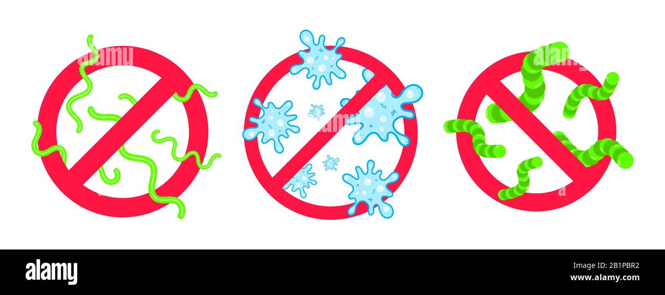3 stop viruses and bad bacterias or germs prohobition sign. Big viruses ...