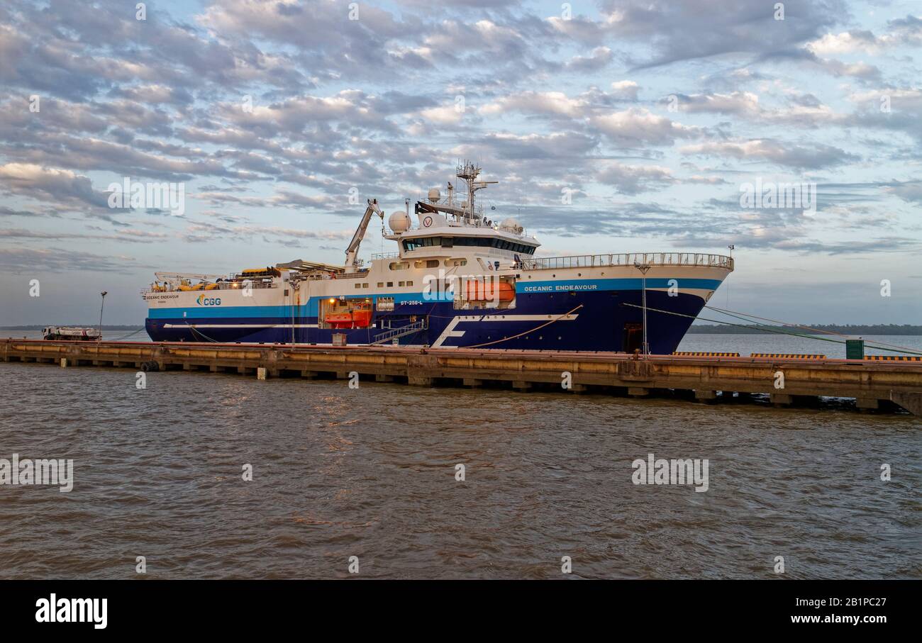 The Oceanic Endeavour Seismic Vessel berthed alongside a Concrete Pier ...
