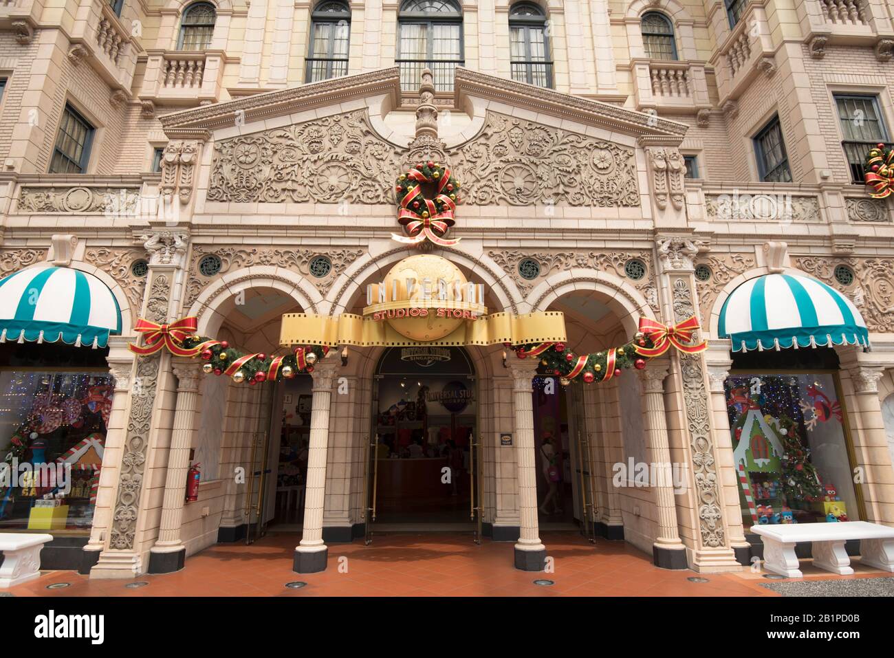 4 April 2019, Sentosa Island, Singapore. Universal Studios entrance at ...