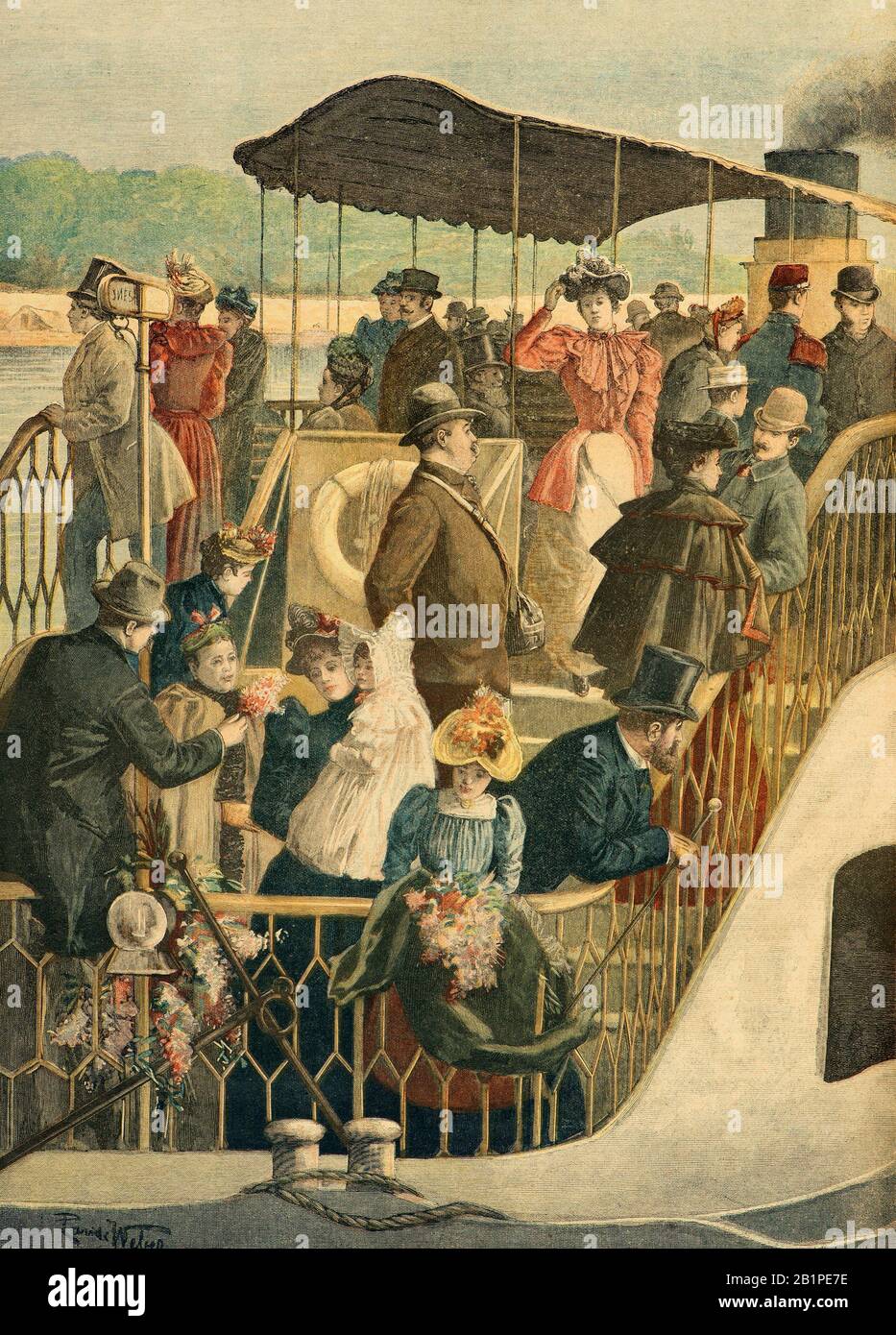 Engraving - Parisians returning from a weekend in the countryside in ...