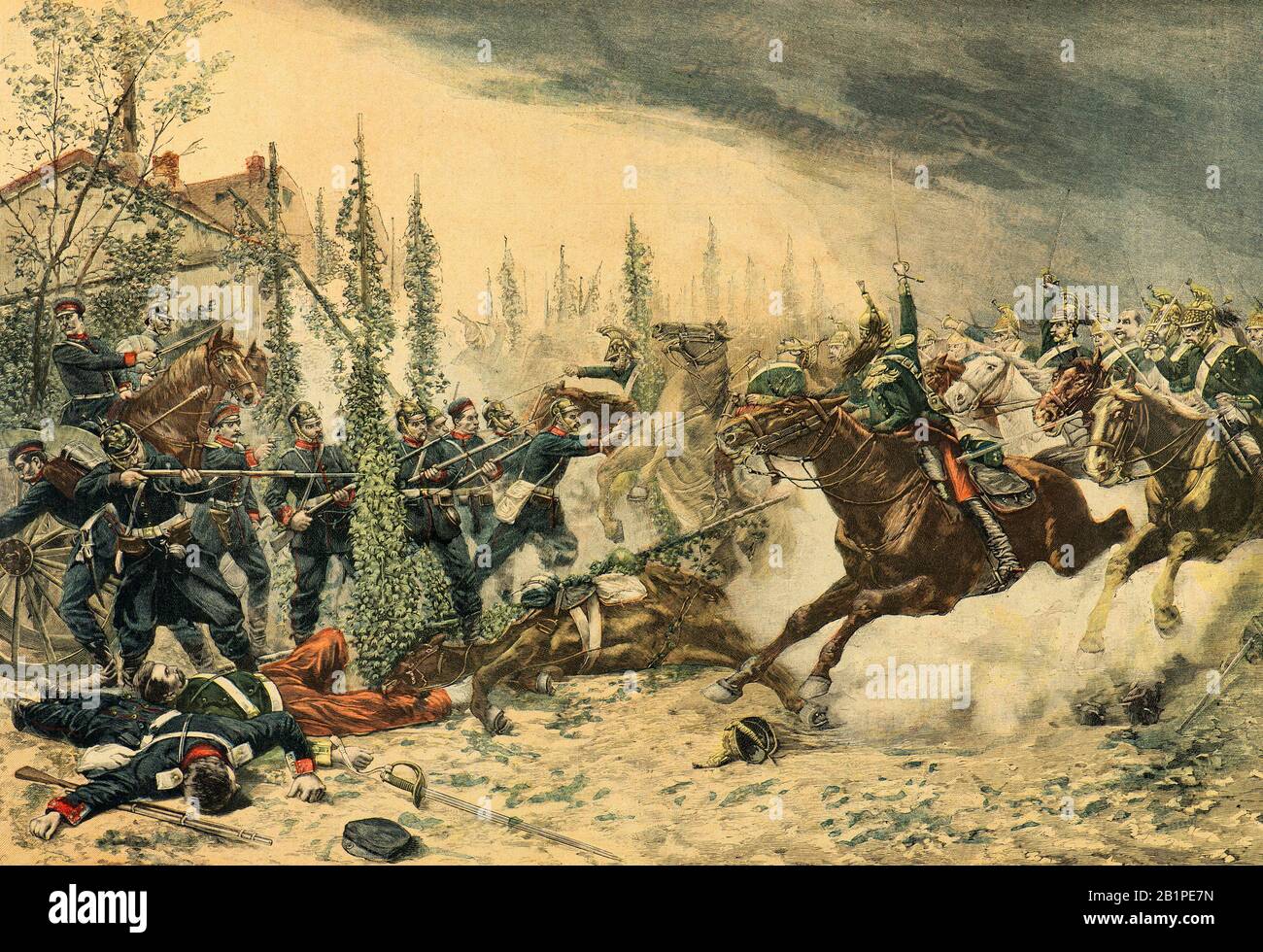 Engraving - French dragons charging at the Battle of Gravelotte on ...