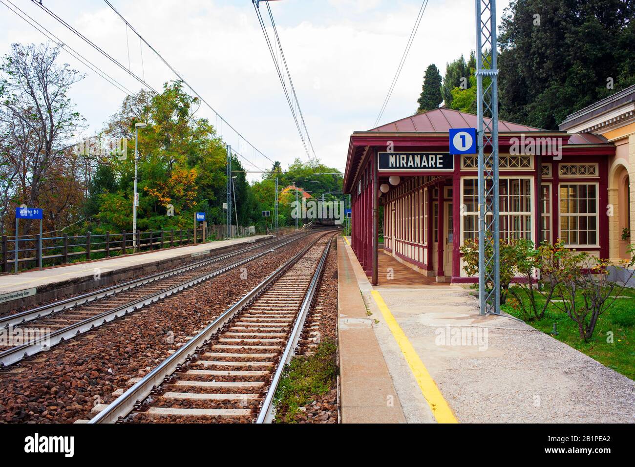 View of the historic Miramare railway station, Trieste Stock Photo - Alamy