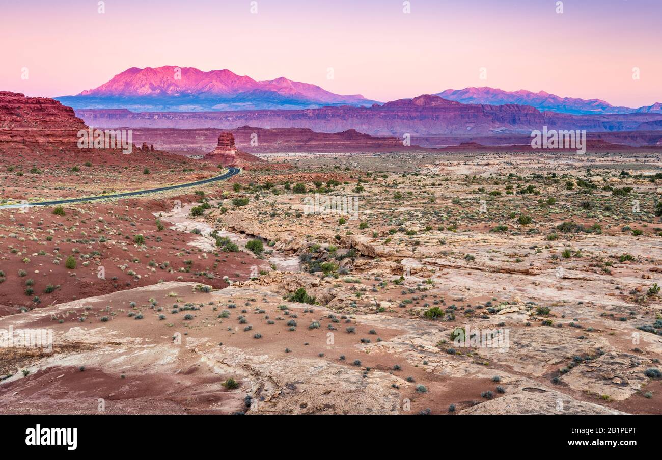 Trachyte Point Plateau cliffs, Henry Mountains in distance, view at ...