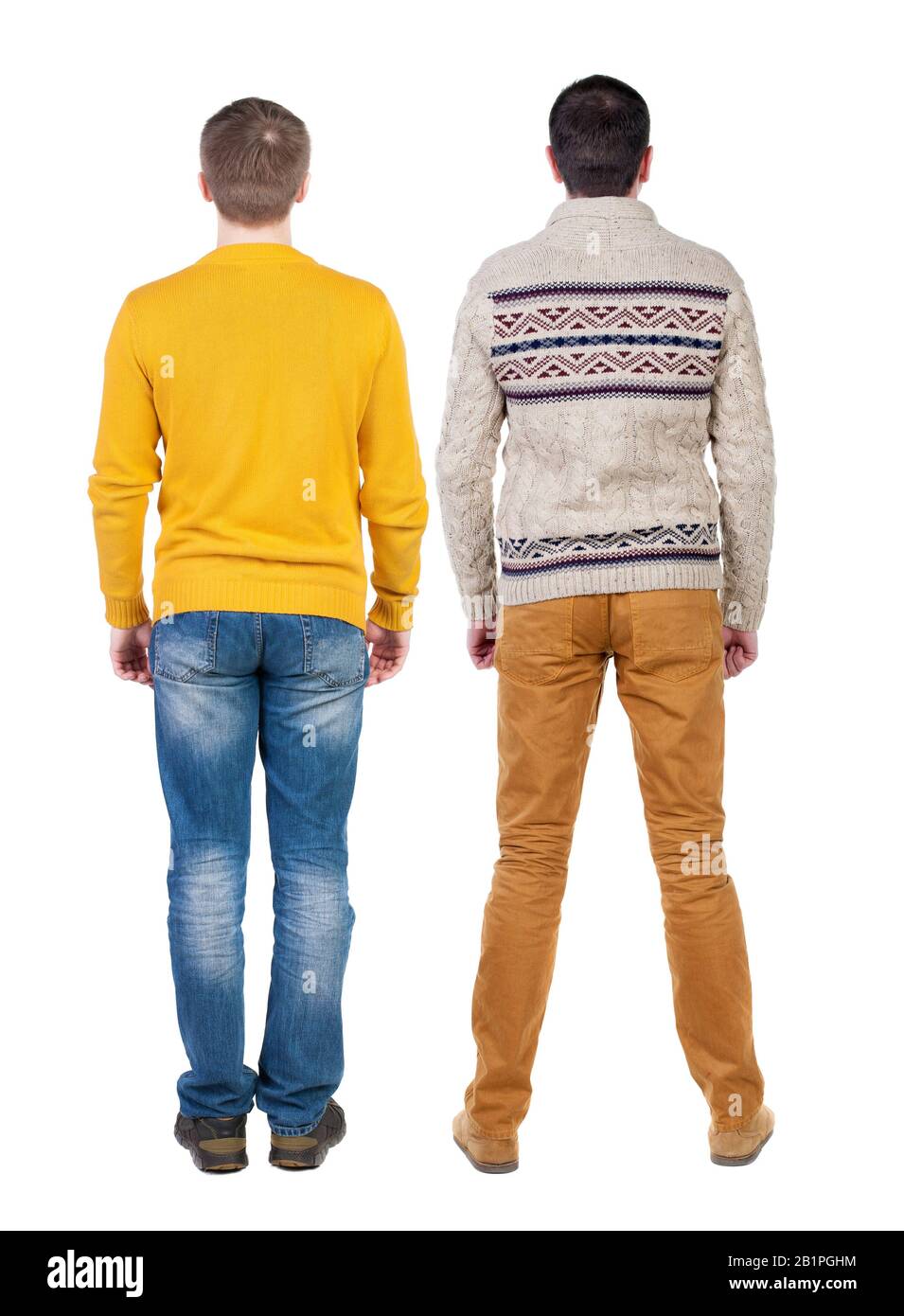 Back view two man in sweater. Rear view people collection. backside ...