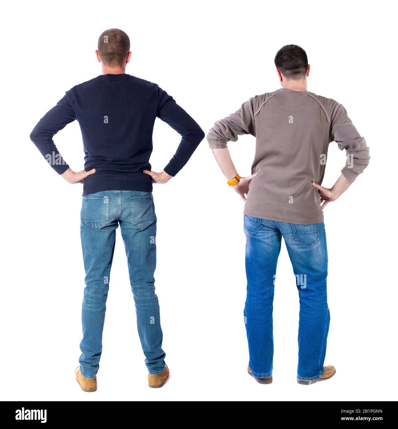 Back view two man in sweater. Rear view people collection. backside ...