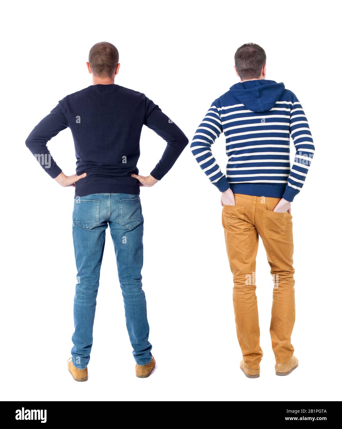 Back view two man in sweater. Rear view people collection. backside ...