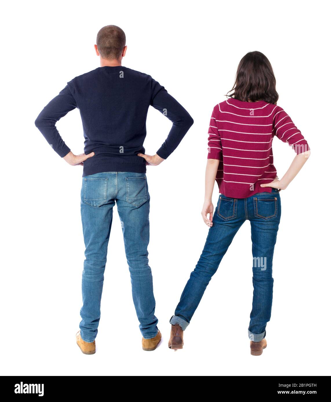 Back view couple in sweater. beautiful man and woman. Rear view people ...