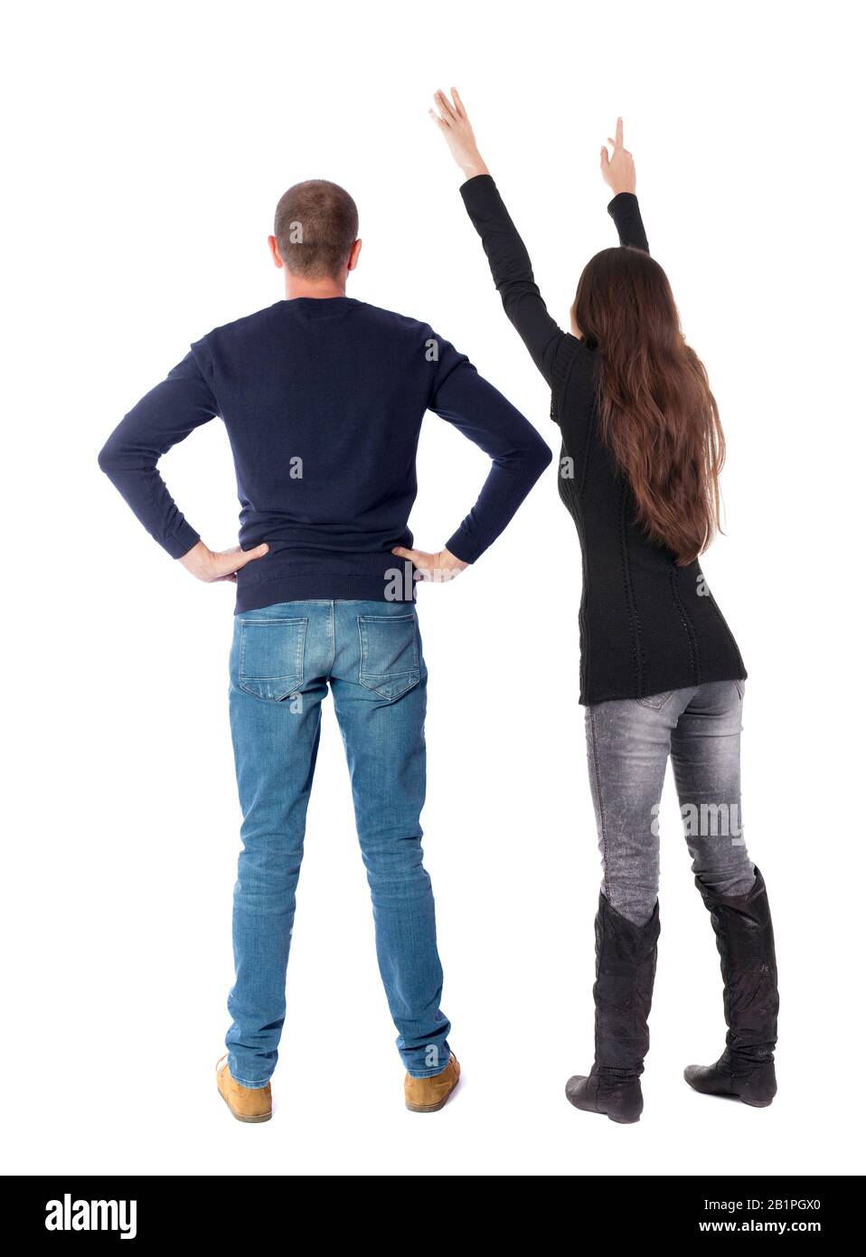 Back view couple in sweater. beautiful man and woman. Rear view people ...