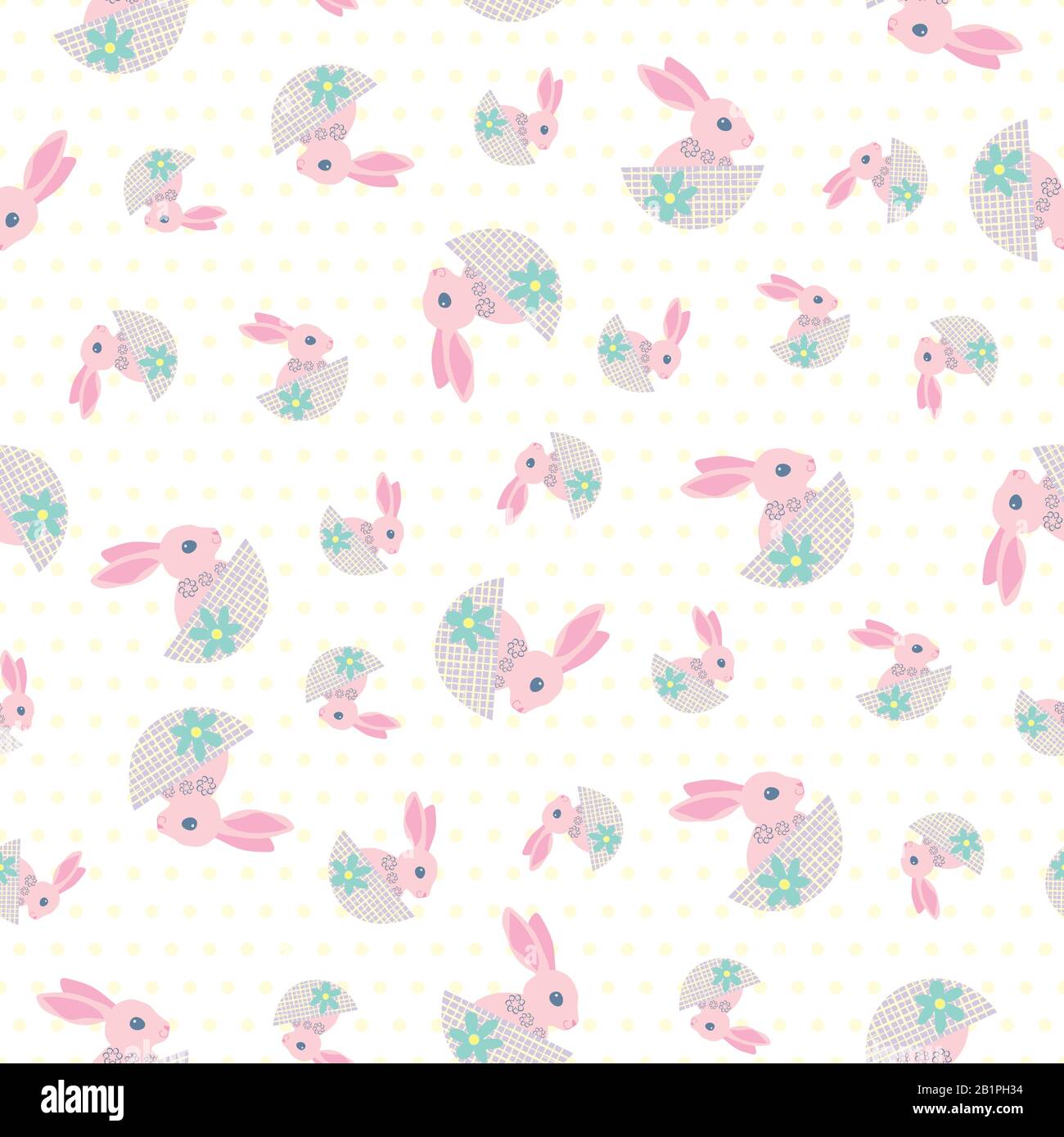 Easter bunny seamless vector pattern background. Decorated folk art ...