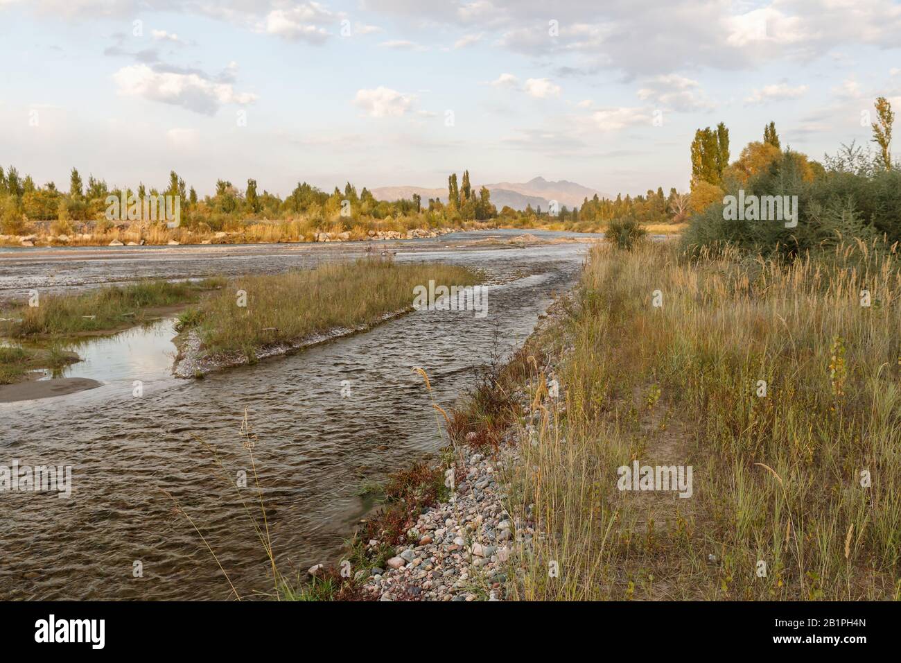 Chu River, state border between Kazakhstan and Kyrgyzstan, Chuy Valley ...