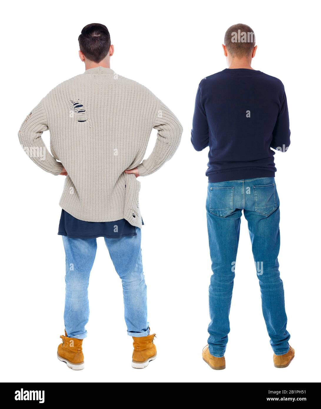 Back view two man in sweater. Rear view people collection. backside ...