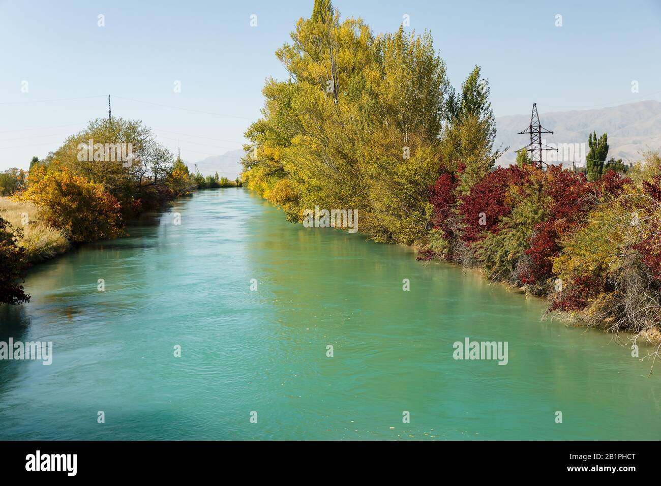 Irrigation canal, Chuy Province in Kyrgyzstan, autumn landscape, Chuy ...