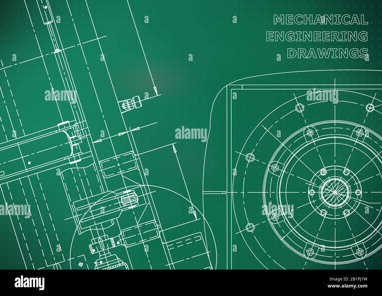 Blueprint. Vector drawing. Mechanical instrument making. Light green ...