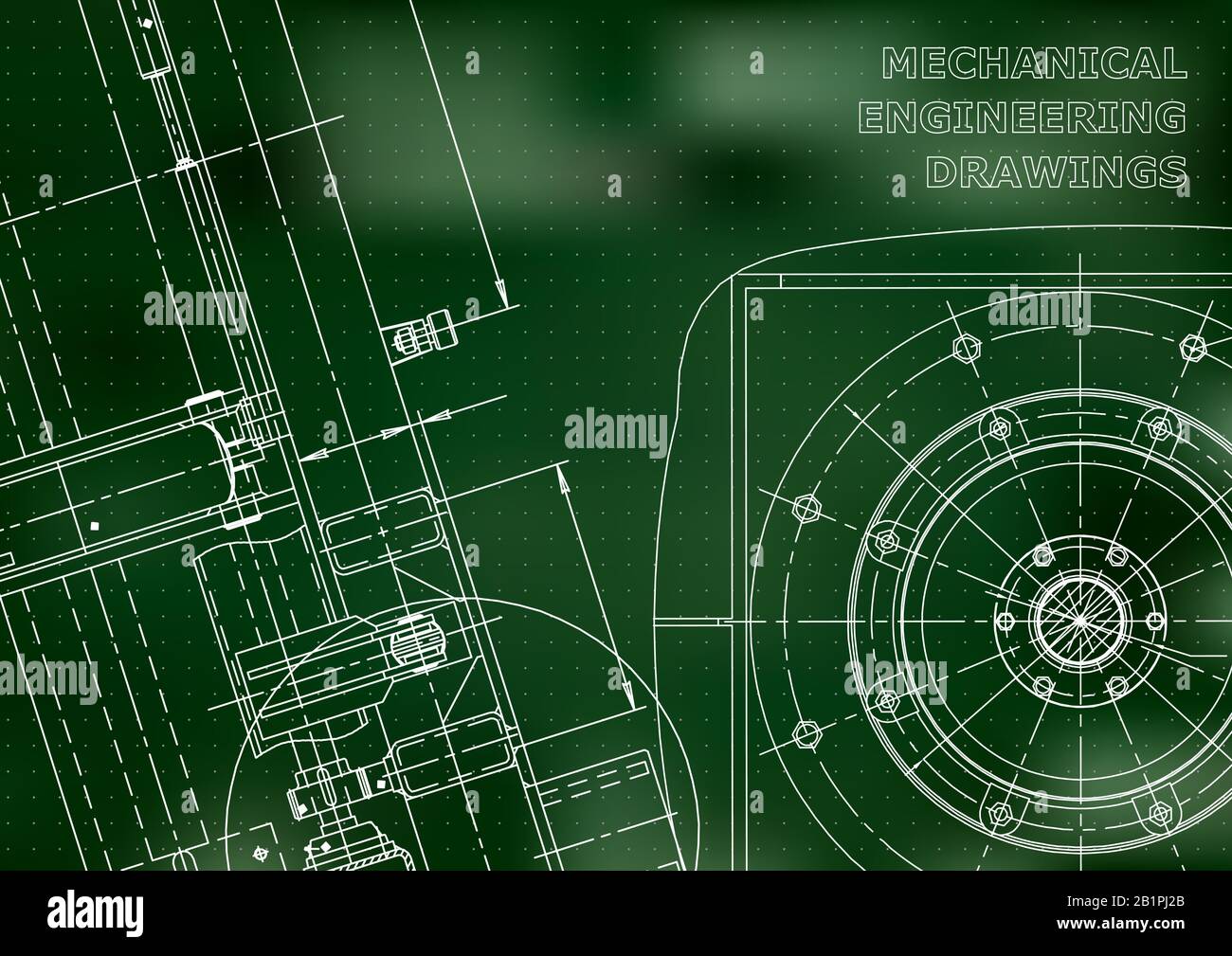 Blueprint. Vector drawing. Mechanical instrument making. Green ...