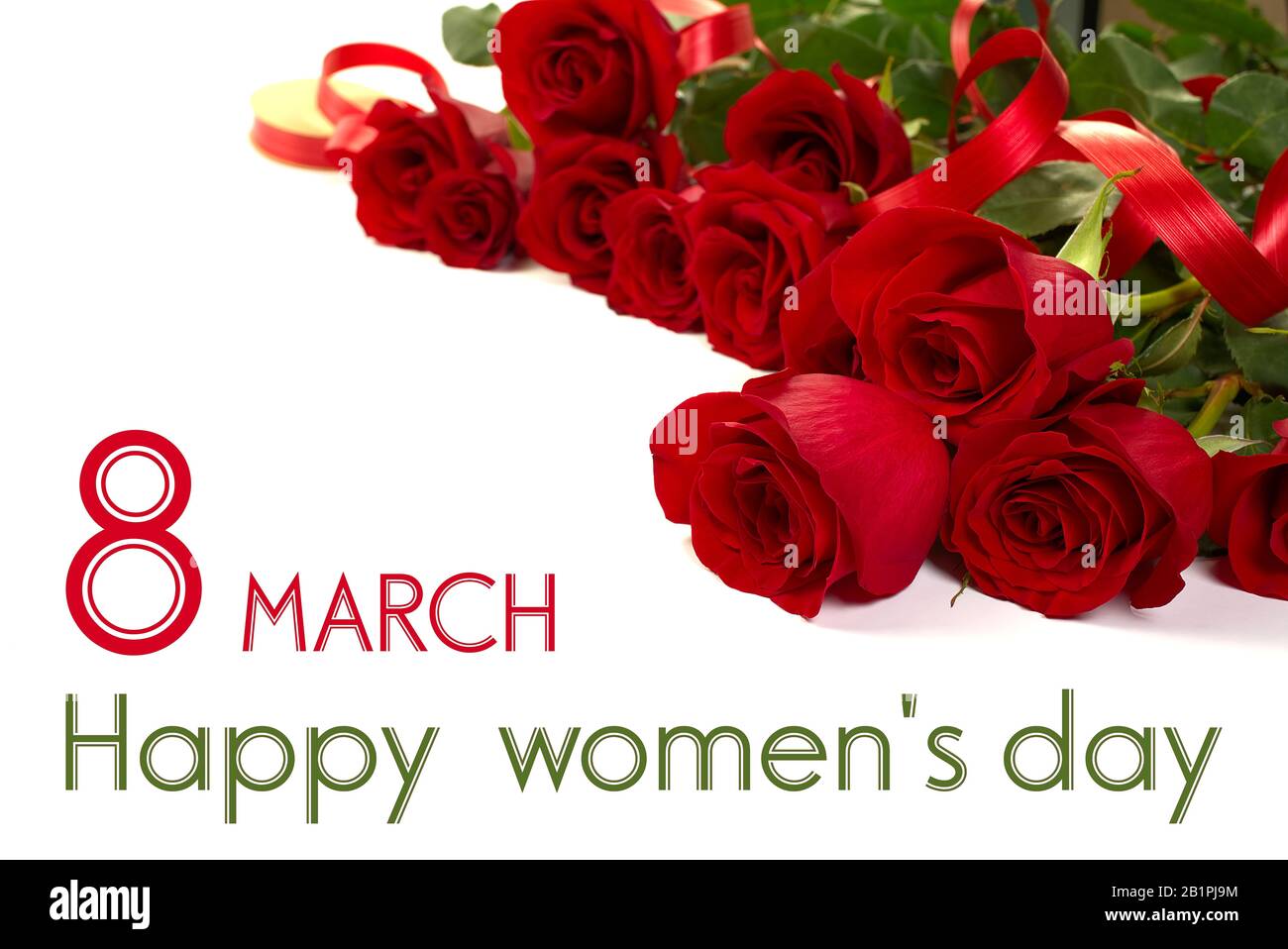 Womens day concept. freshly cutted red roses on white background with ...