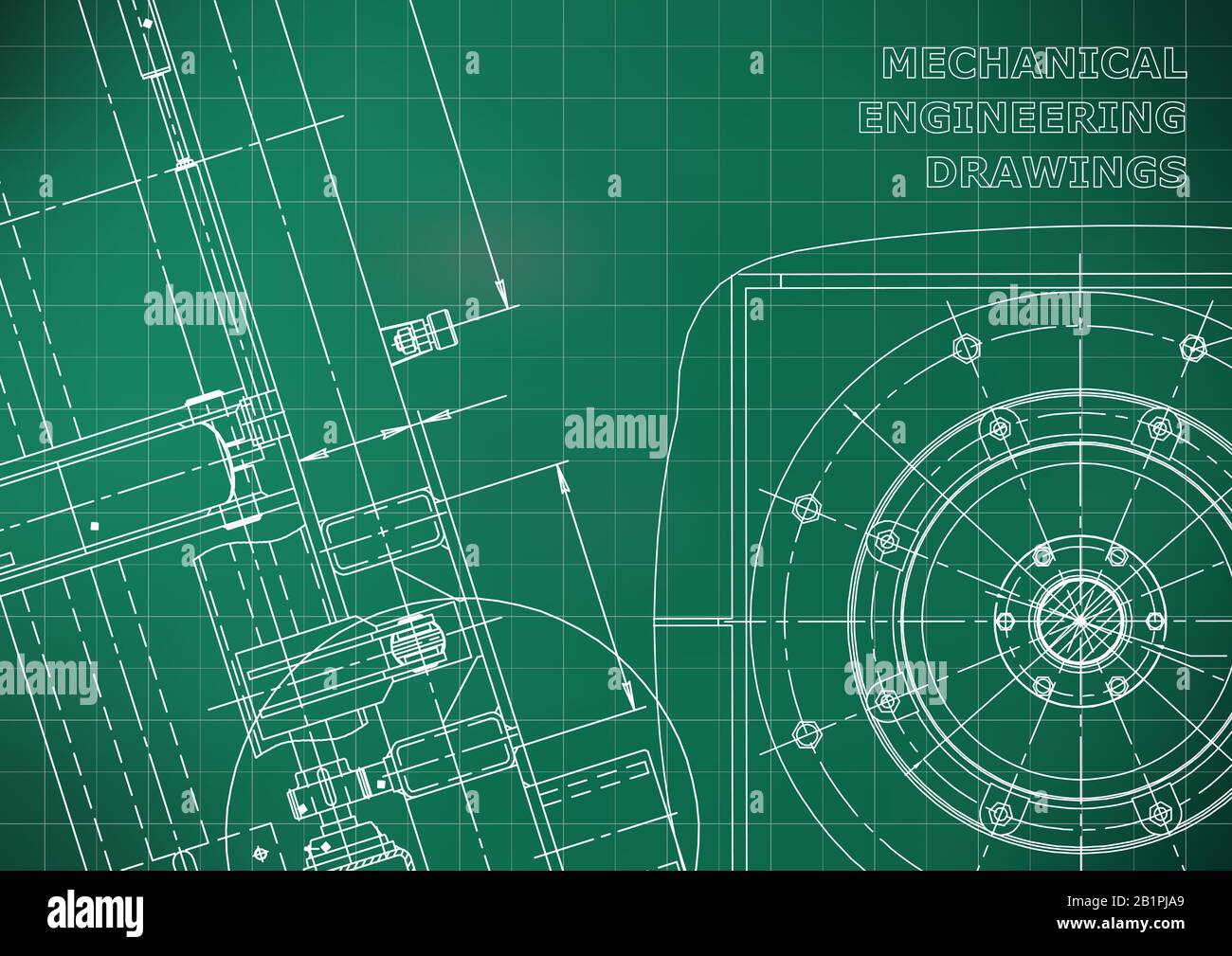 Blueprint. Vector drawing. Mechanical instrument making. Light green ...