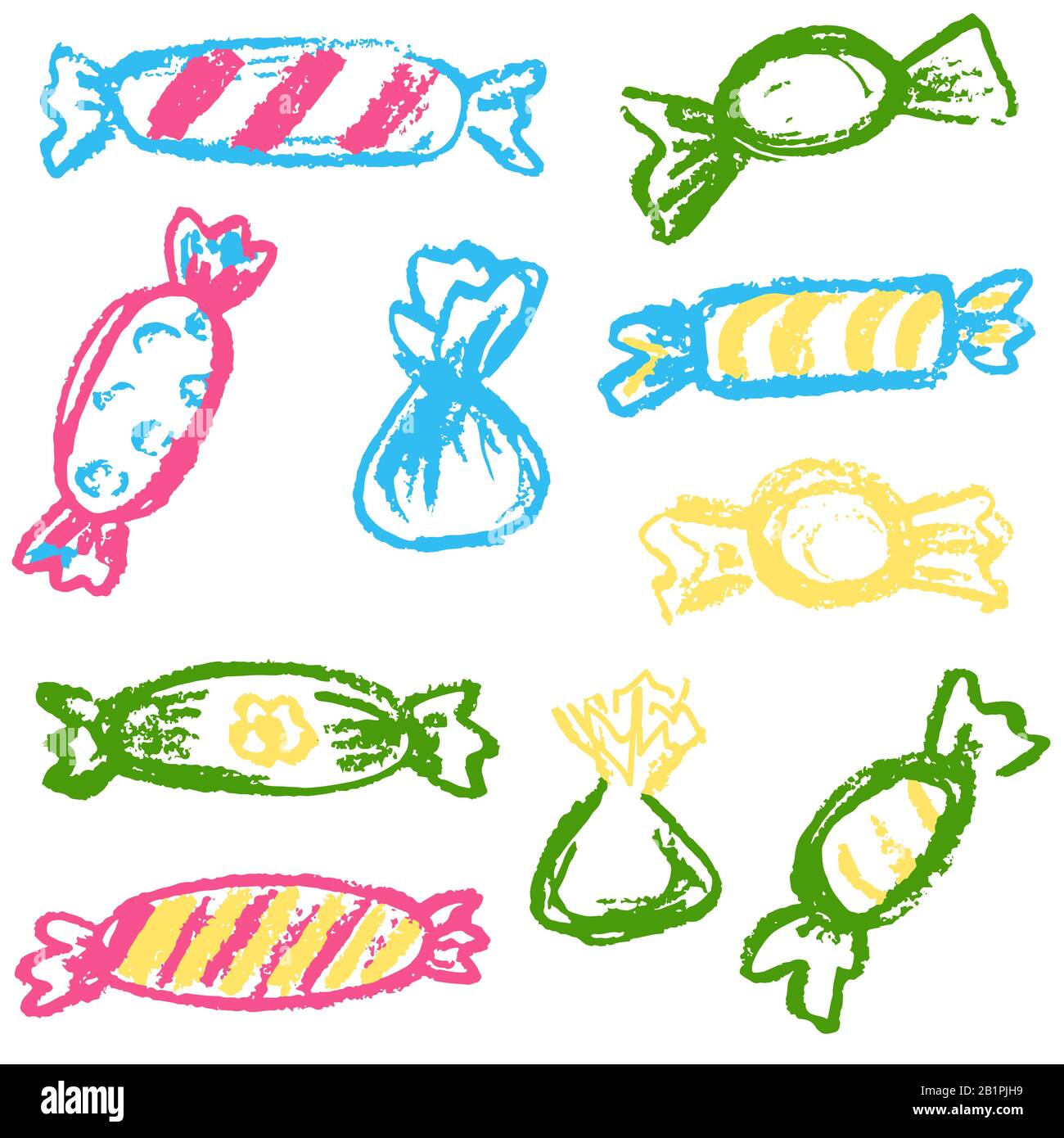 Children's drawing with colored wax crayons. Design elements of ...