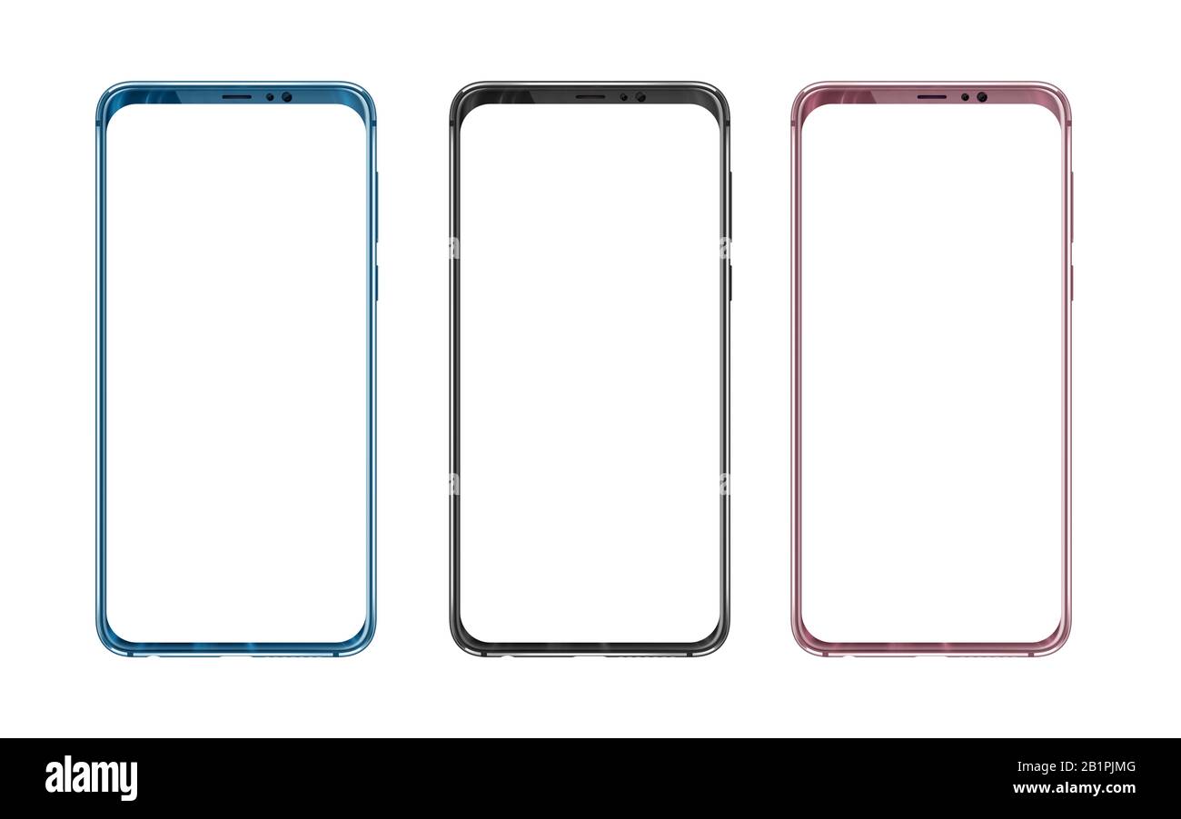 Isolated phone mockup in three colors. Isolated round screen and ...