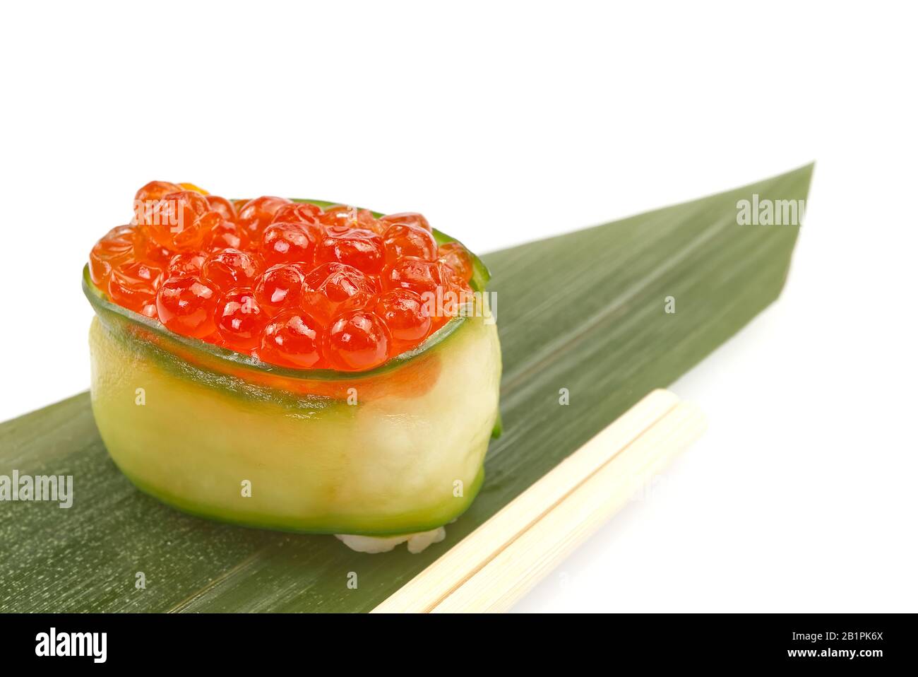 Gunkan maki or Gunkan sushi with red caviar ikura and cucumber ...