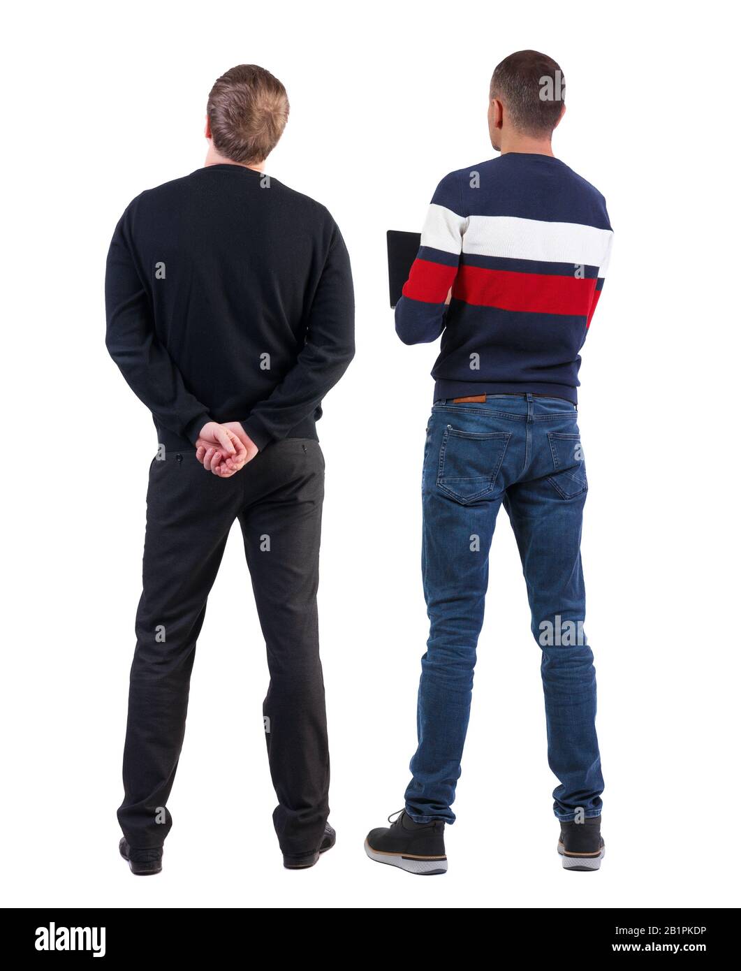 Back view two man in sweater. Rear view people collection. backside ...