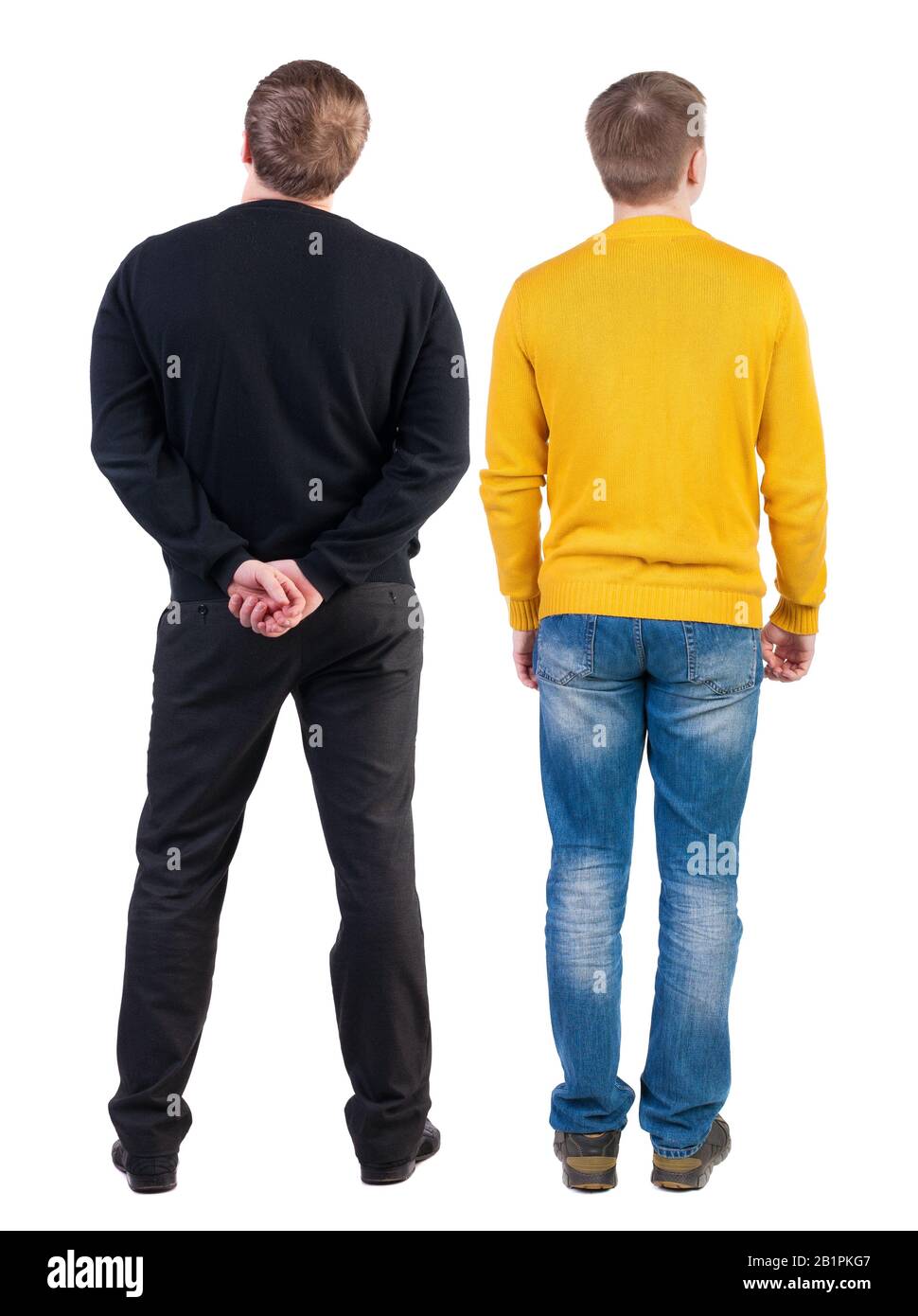 Back view two man in sweater. Rear view people collection. backside ...
