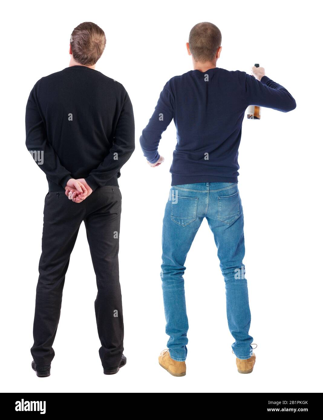 Back view two man in sweater. Rear view people collection. backside ...