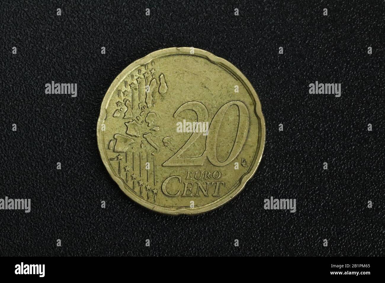Single twenty cents Euro tails side coins macro money Europe close up ...