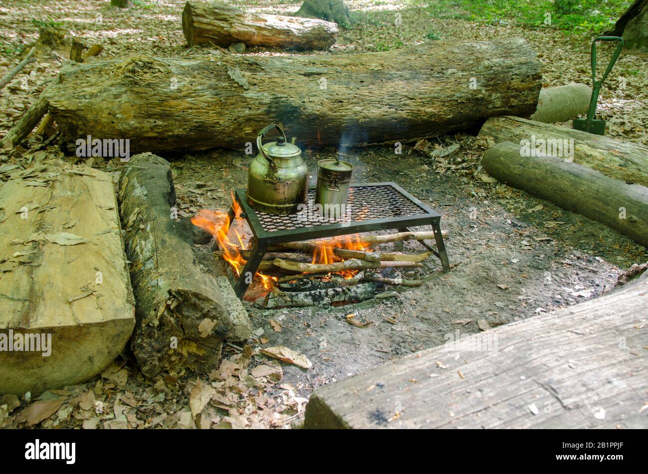 Cooking Tea in Camping Stock Photo - Alamy