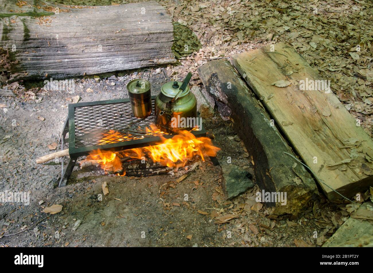 Cooking Tea in Camping Stock Photo - Alamy