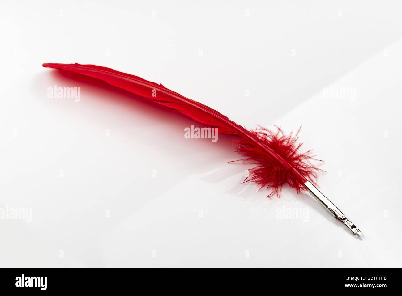 A red feather pen isolated on white background Stock Photo - Alamy