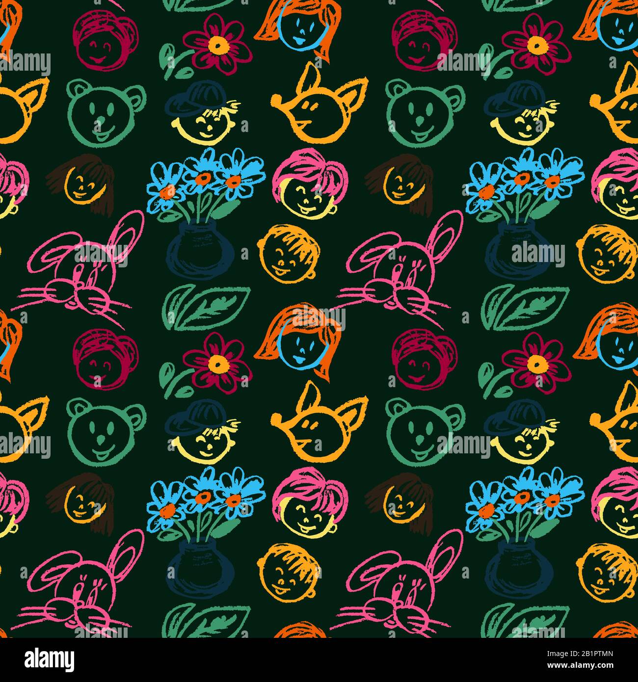 Cute stylish seamless pattern. Draw pictures, doodle. Beautiful and ...