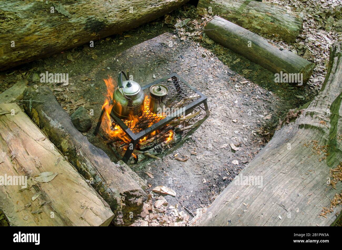 Cooking Tea in Camping Stock Photo - Alamy