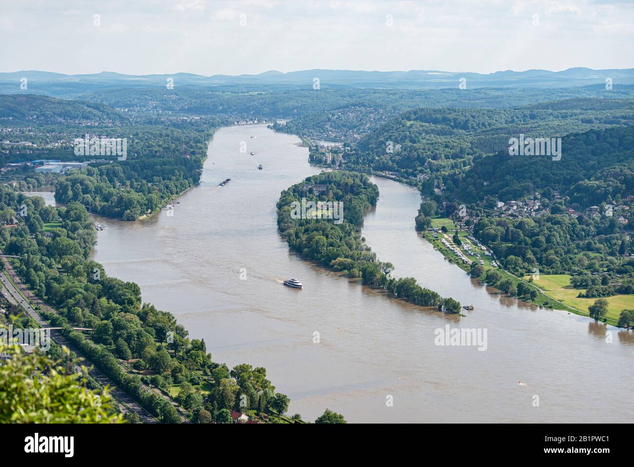 River Rhein in western Germany flowing along the city against the sky ...