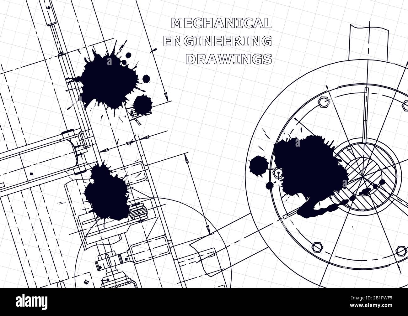 Technical abstract backgrounds. Vector engineering drawings. Black Ink ...
