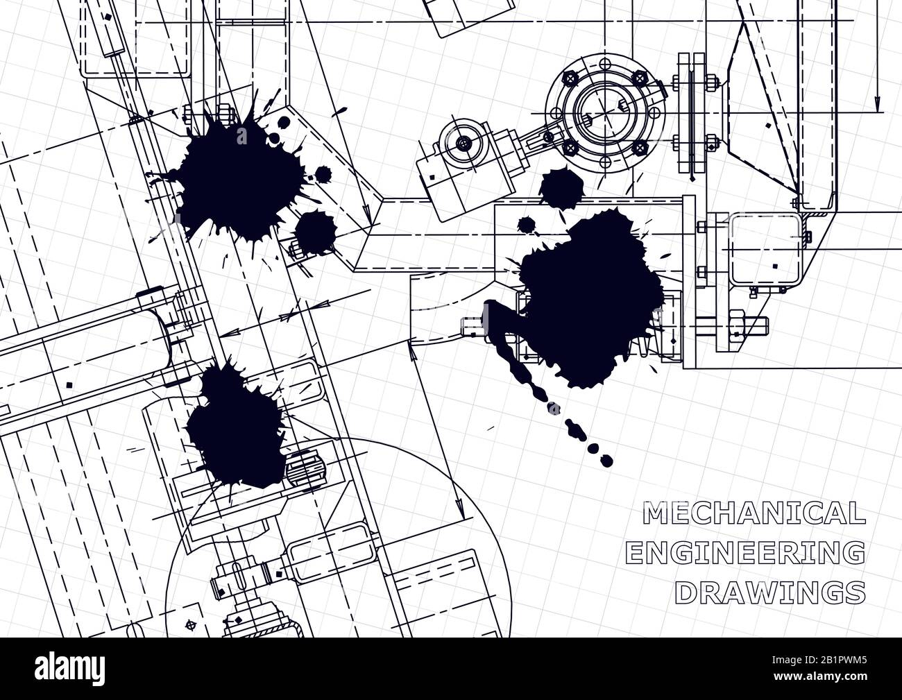 Vector engineering drawing. Mechanical instrument making. Black Ink ...