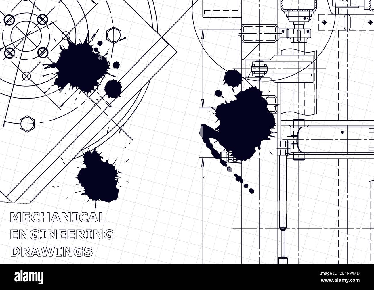 Vector engineering illustration. Black Ink. Blots. Computer aided ...