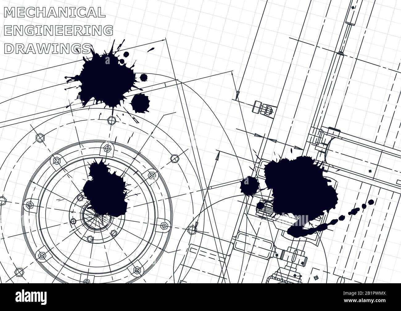 Cover. Vector engineering illustration. Black Ink. Blots. Instrument ...